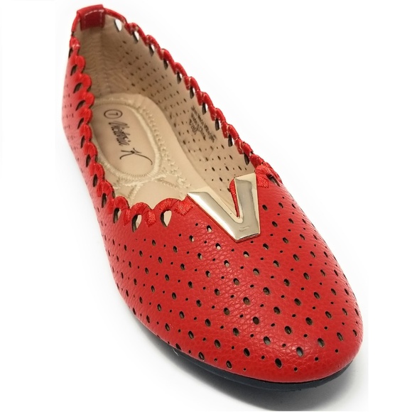 Victoria K | Shoes | Women Laser Cut Ballet Flats B2855 Red | Poshmark